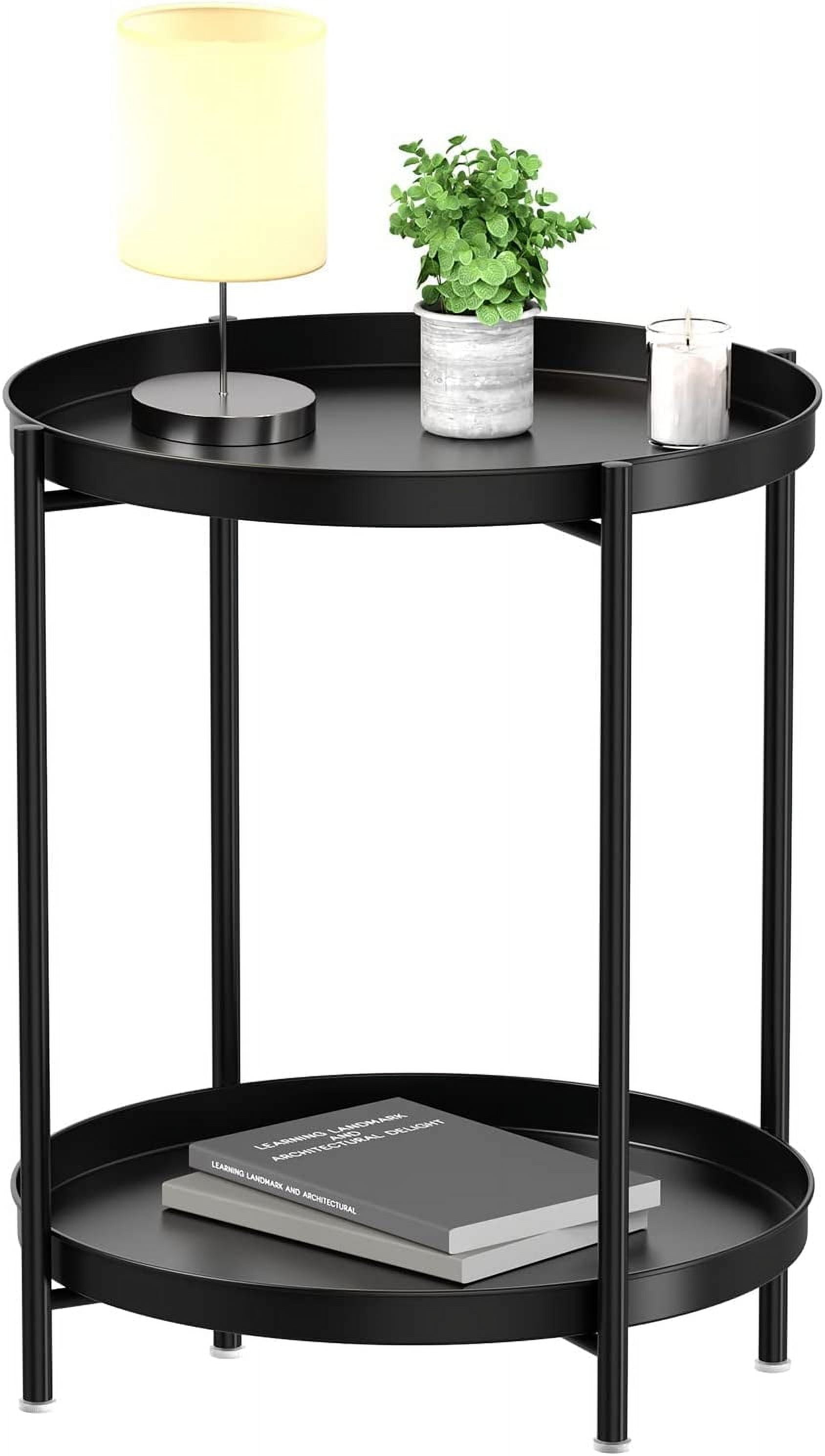 2 Tier End Table - Metal Side Table Waterproof Small Sofa Coffee Side ...