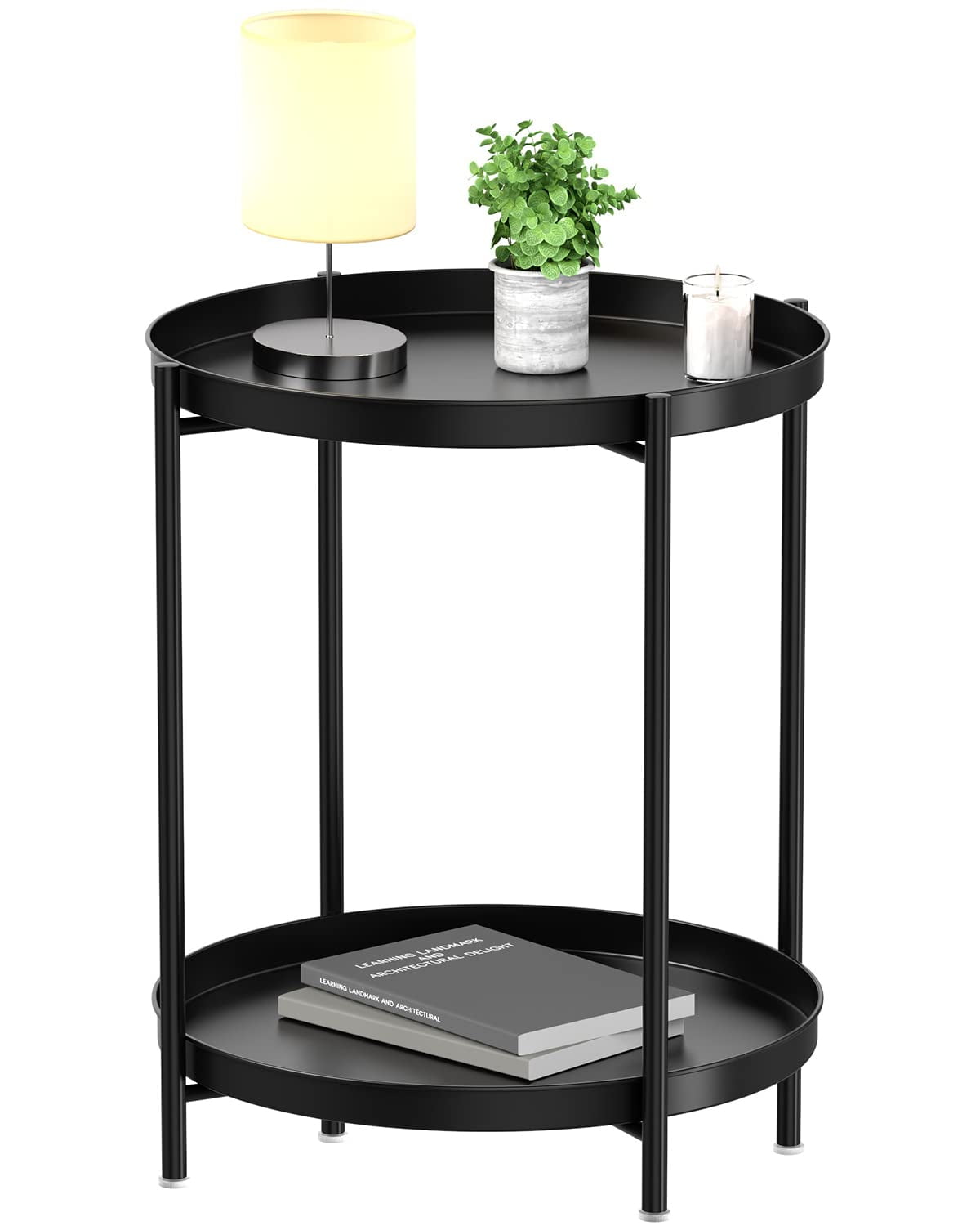 2 Tier End Table - Metal Side Table Waterproof Small Sofa Coffee Side ...