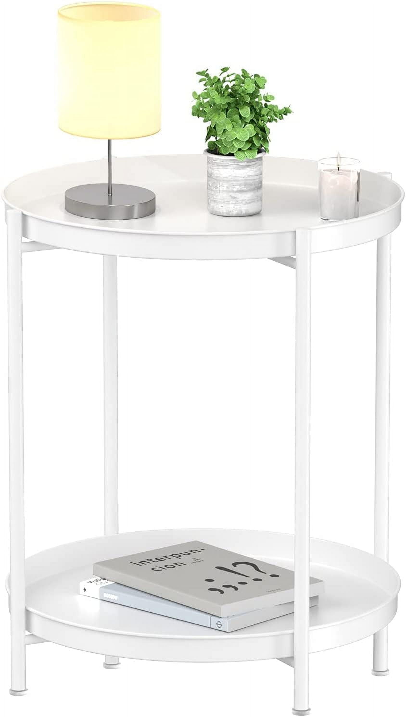 2 Tier End Table - Metal Side Table Waterproof Small Sofa Coffee Side ...