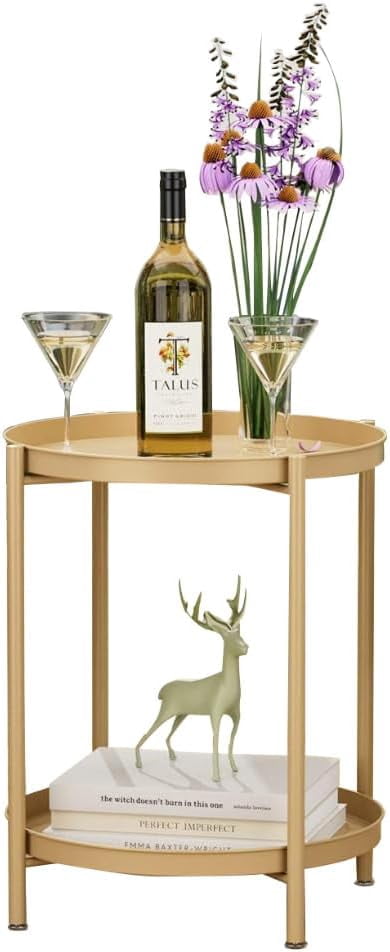 2 Tier End Table,Metal Side Table Waterproof Small Sofa Coffee Side ...