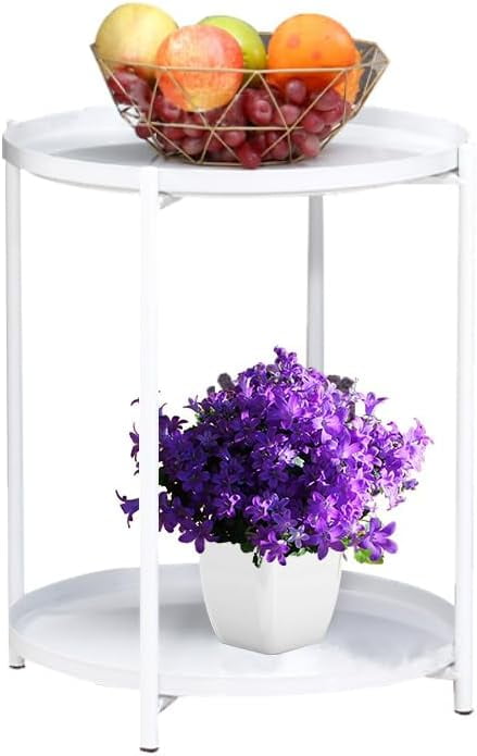 2 Tier End Table, Metal Side Table Waterproof Small Sofa Coffee Side ...