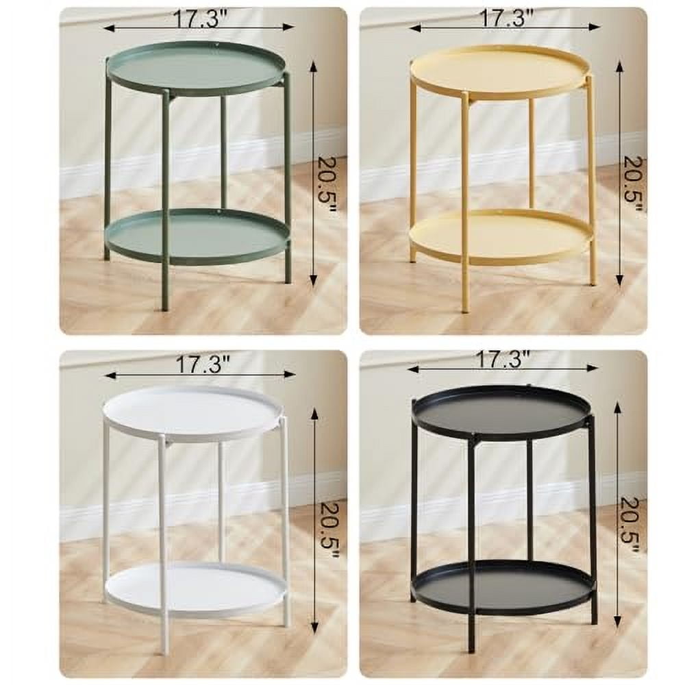 2 Tier End Table, Metal Side Table Waterproof Small Sofa Coffee Side ...