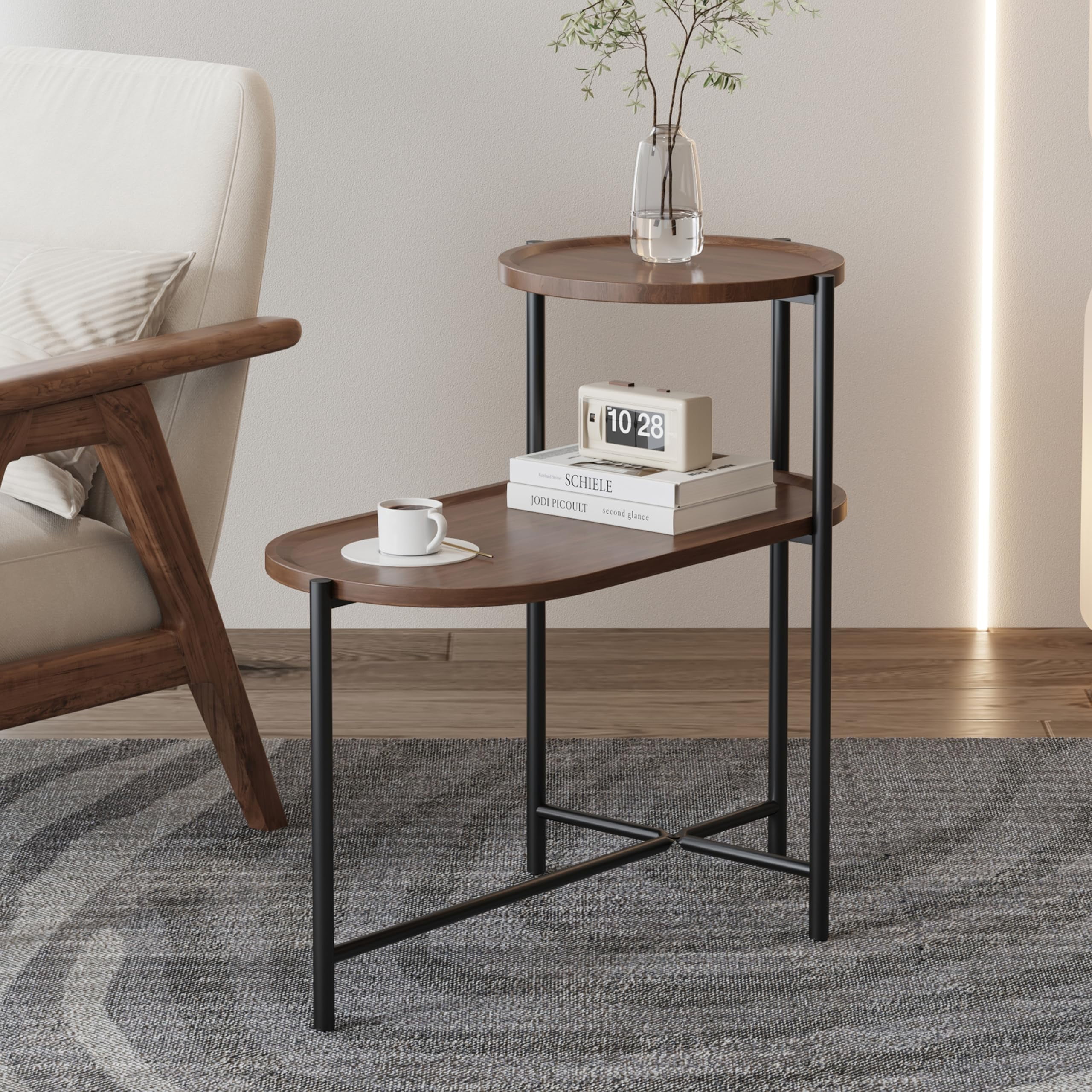 2 Tier End Table,Modern Side Table with Storage Sofa Beside Table Metal ...