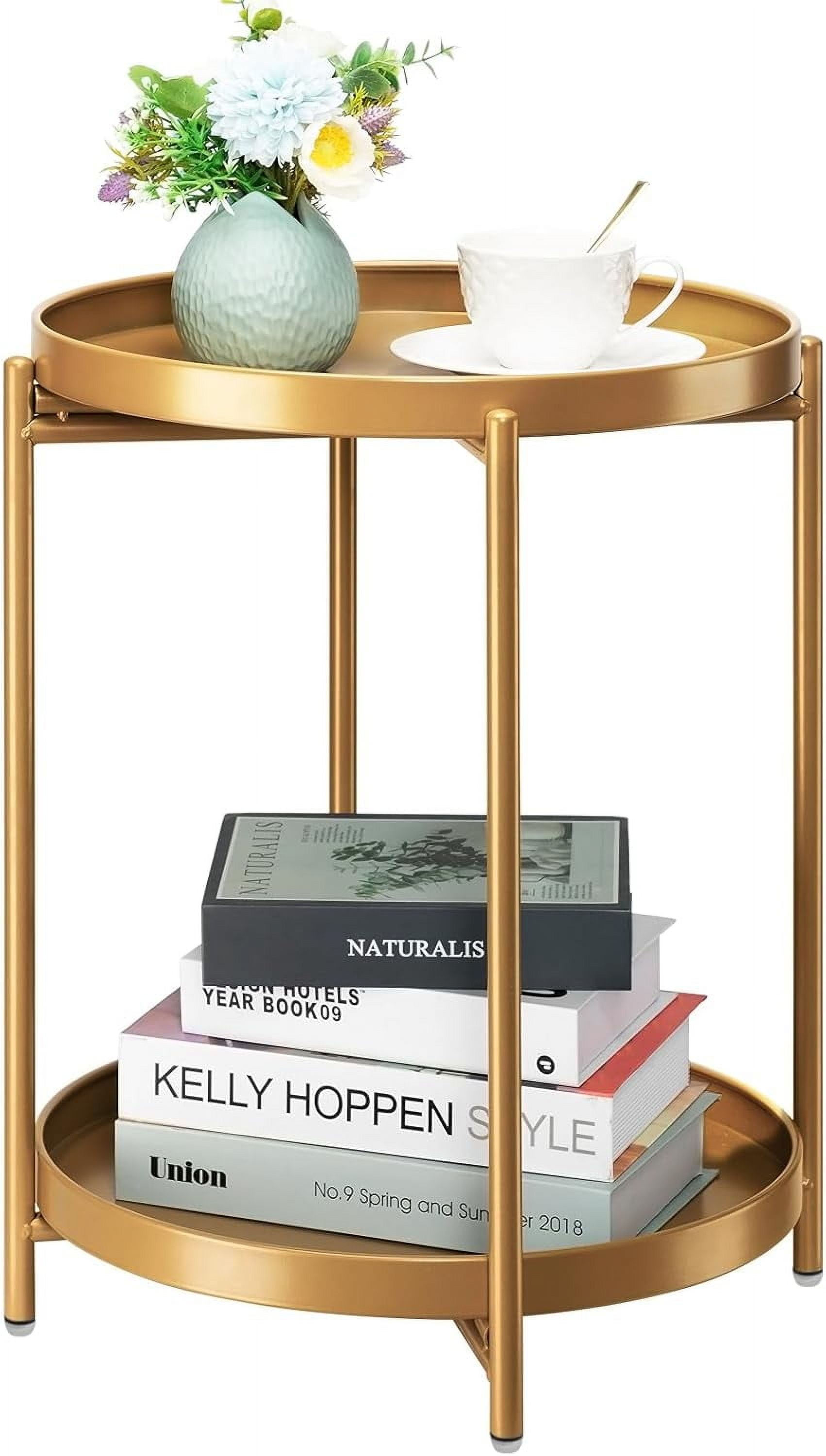 2-Tier End Table, Outdoor Side Table Metal Round Side Table with ...