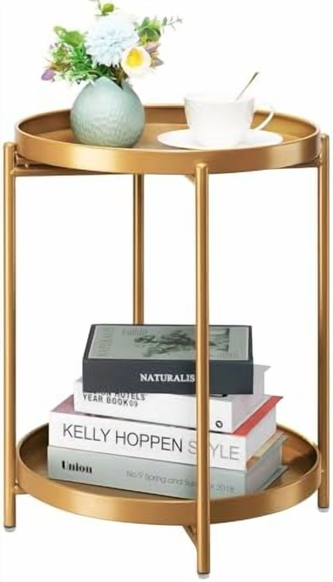 2-Tier End Table, Outdoor Side Table Metal Round Side Table with ...