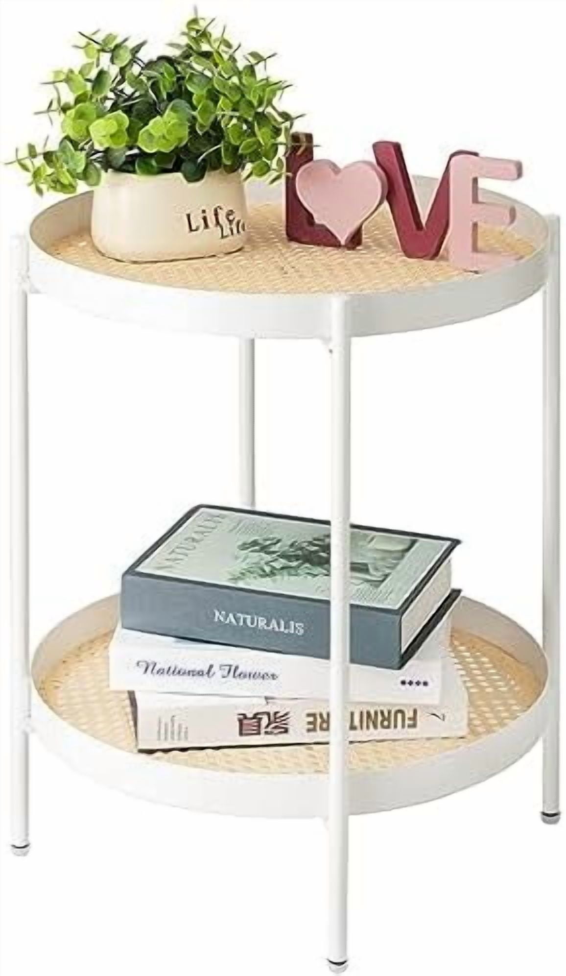 2-Tier End Table, Outdoor Side Table Metal Round Side Table with ...