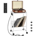 2-Tier End Table Record Player Stand with Charging Station and Vinyl ...