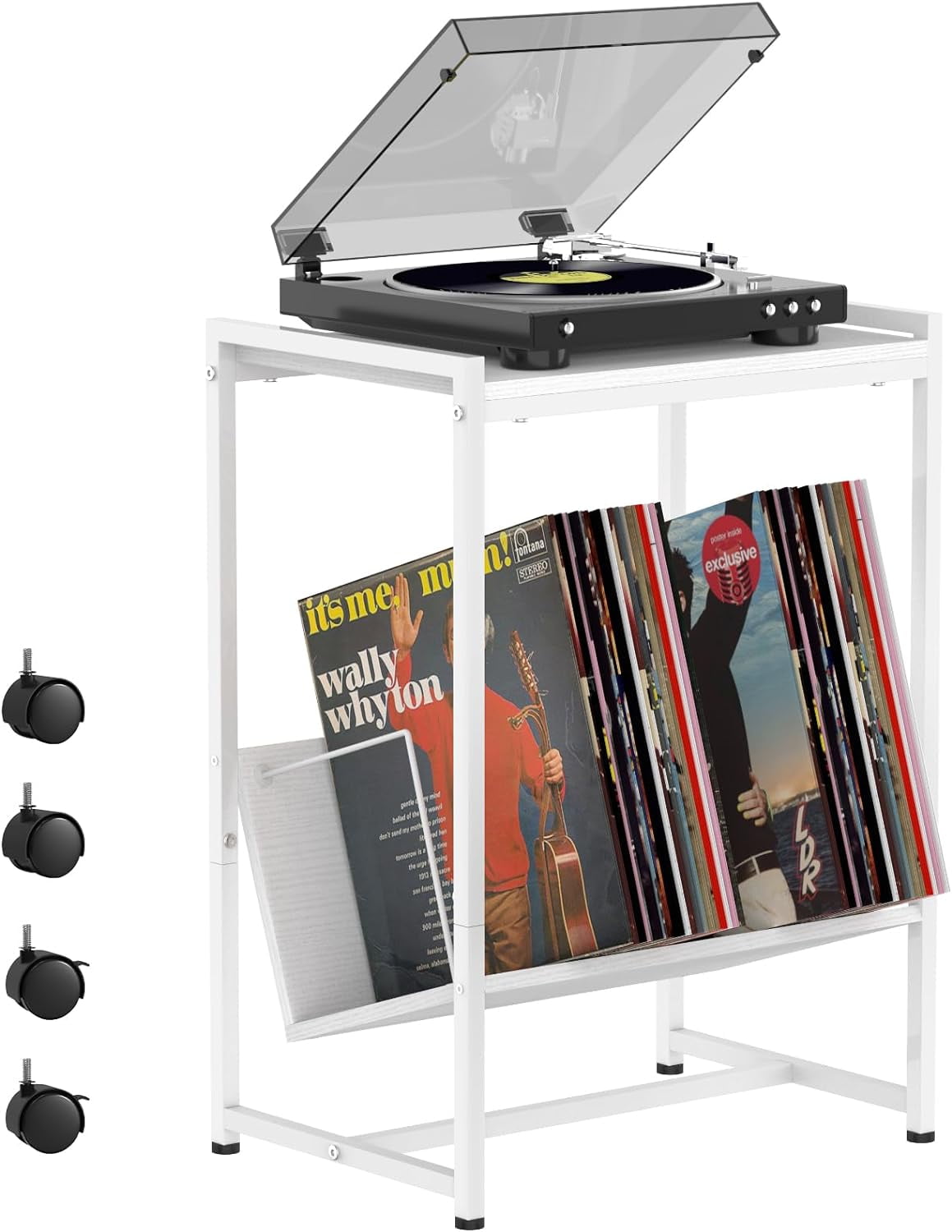 Oumilen 2-Tier Turntable Stand with Wheels and Vinyl Storage Shelf ...