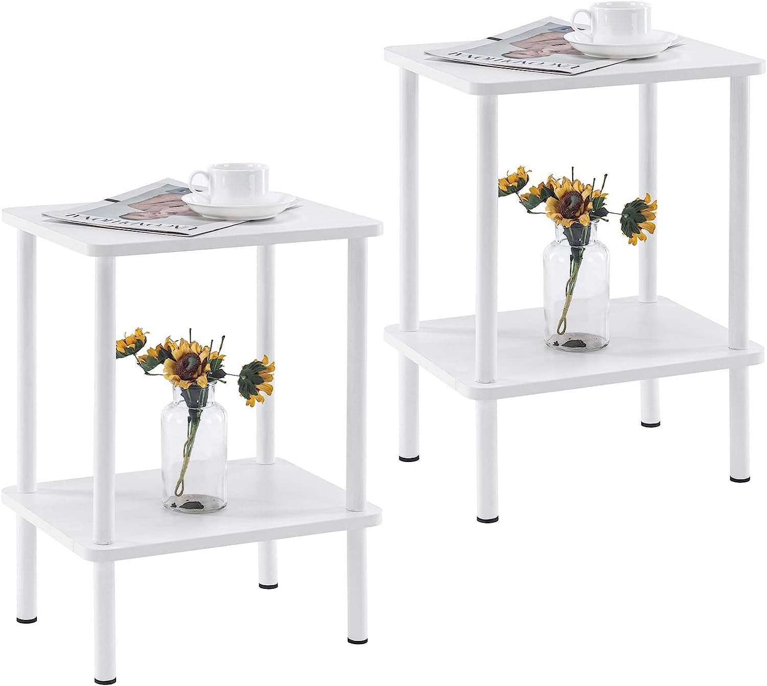 2 Tier End Table Set of 2, Boho Side Table with Storage Shelf ...