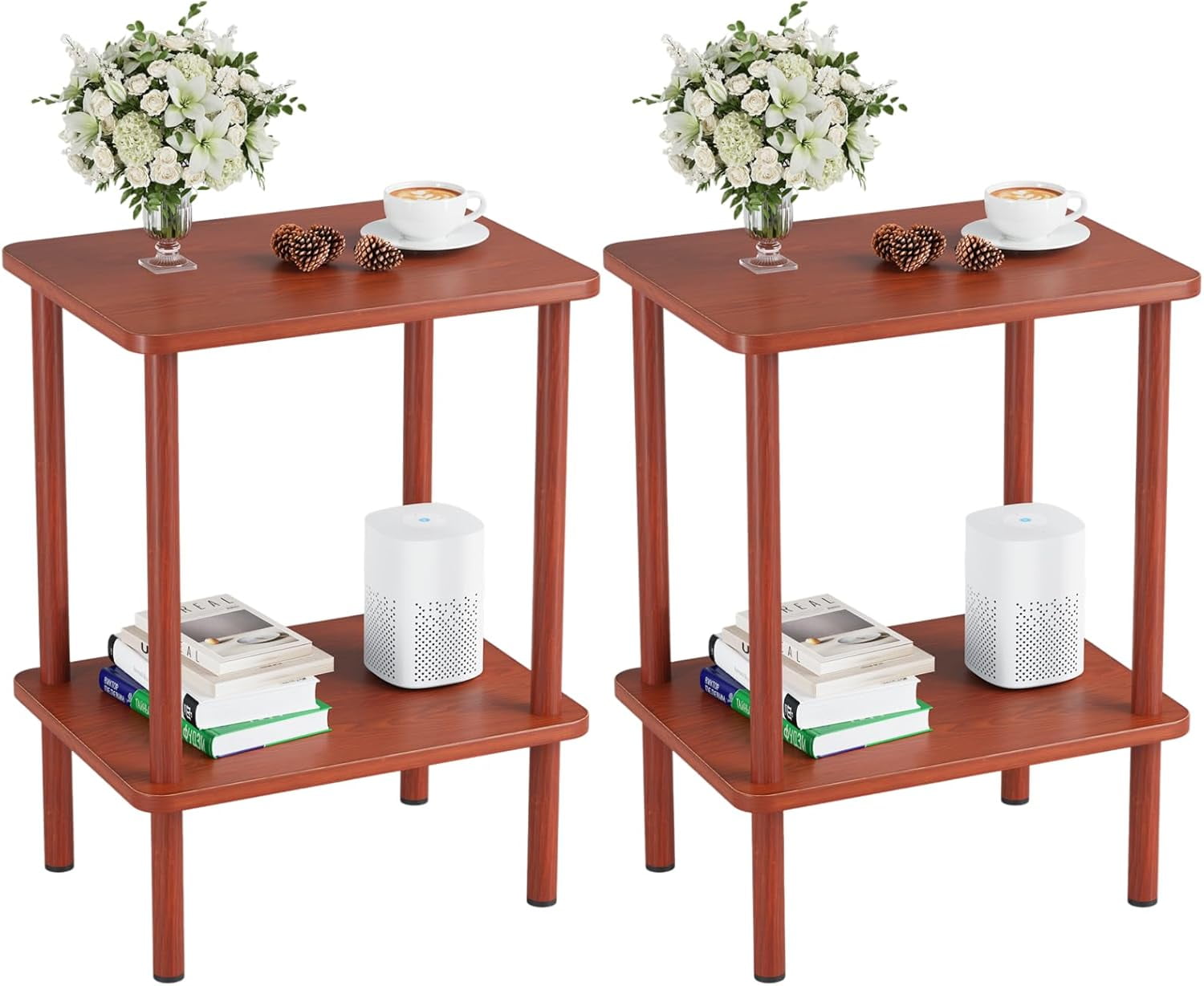 2 Tier End Table Set of 2, Boho Side Table with Storage Shelf ...