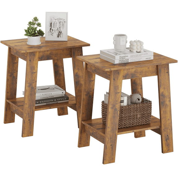 2-Tier End Table Set of 2 For Living Room,Classic Farmhouse Bedside ...