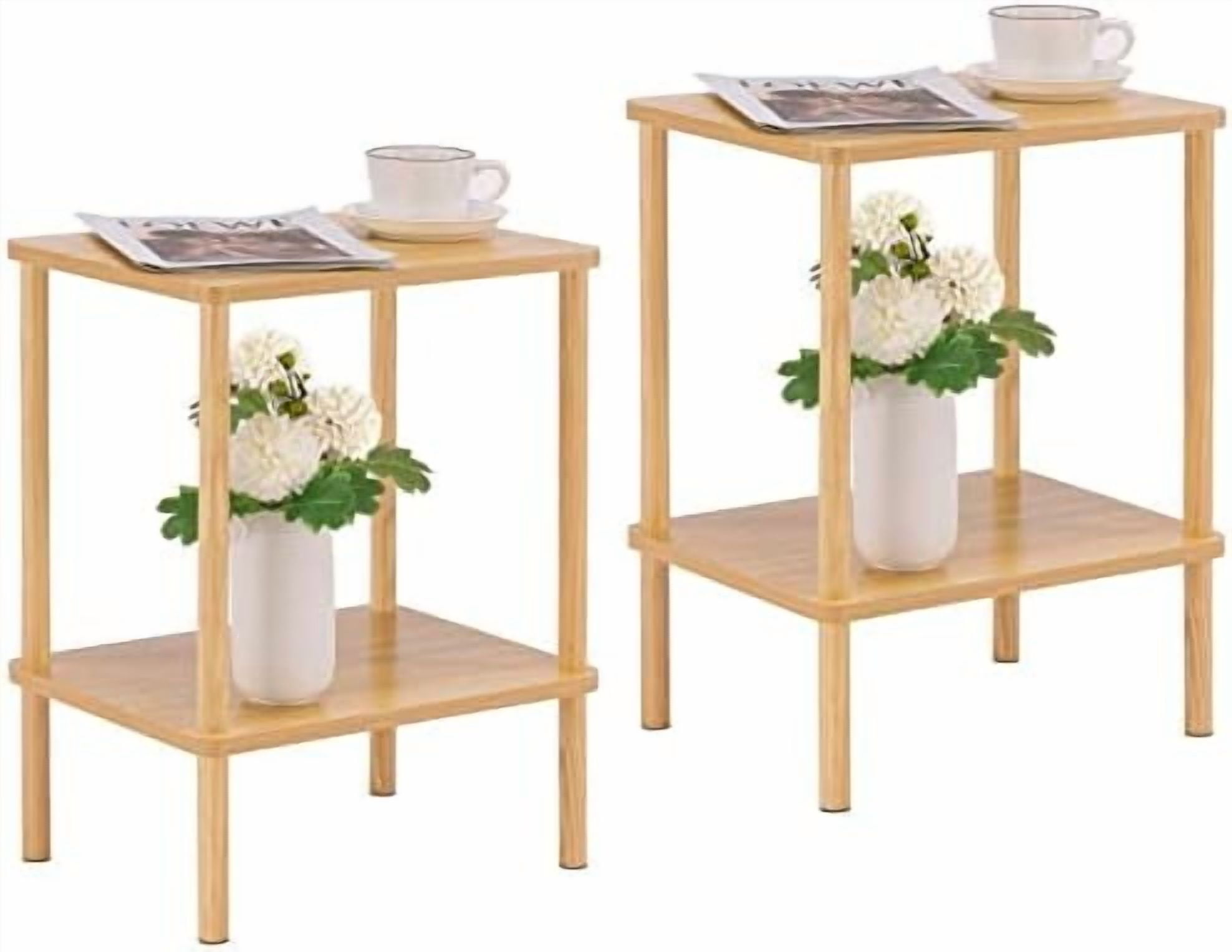 2 Tier End Table, Small Side Table with Solid Wood Legs, Boho Bedside ...