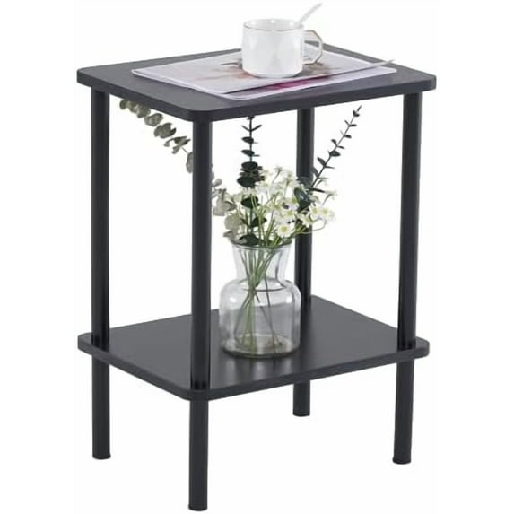 2 Tier End Table, Small Side Table with Solid Wood Legs, Boho Bedside ...