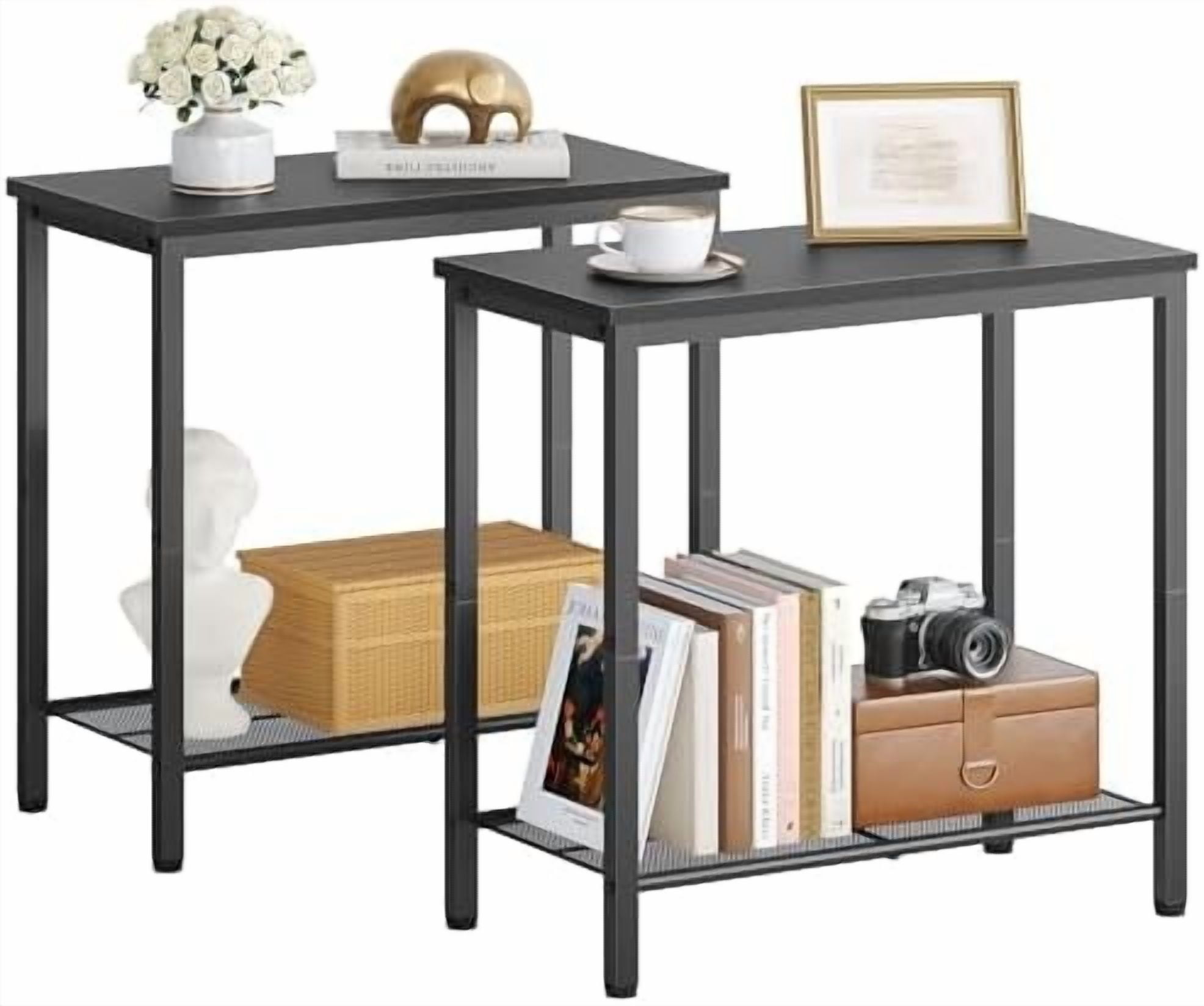 2 Tier End Table, Sofa Side Table, Narrow Side Shelf with Storage, Slim ...