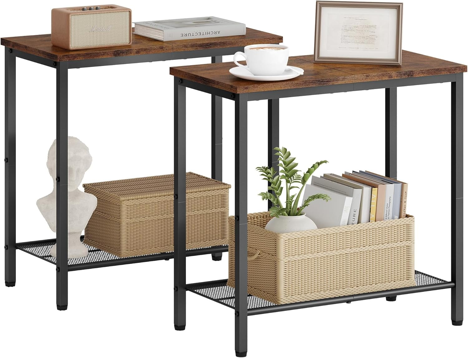 2 Tier End Table, Sofa Side Table, Narrow Side Table with Storage, Slim ...