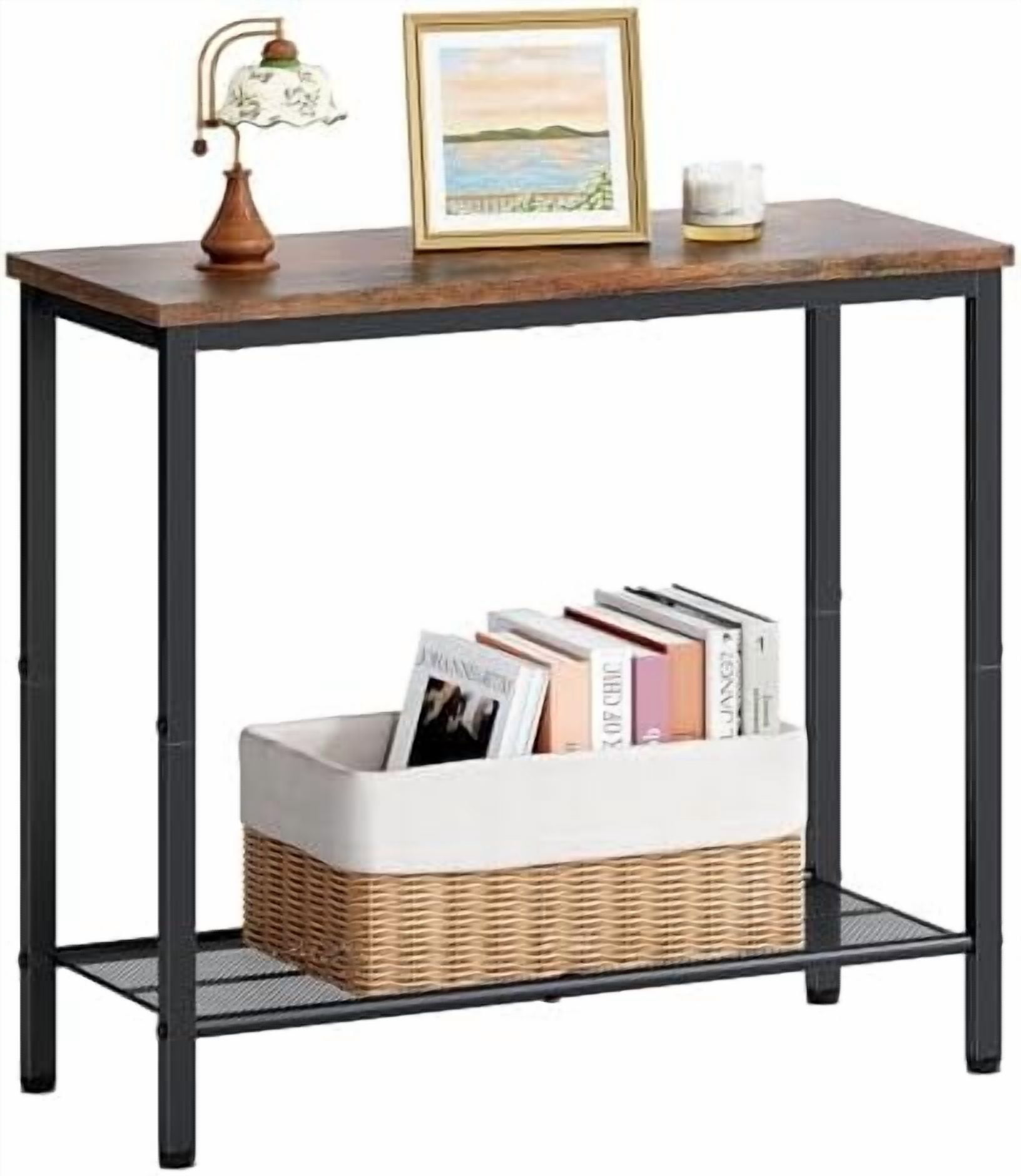 2 Tier End Table, Sofa Side Table, Narrow Side Table with Storage, Slim ...