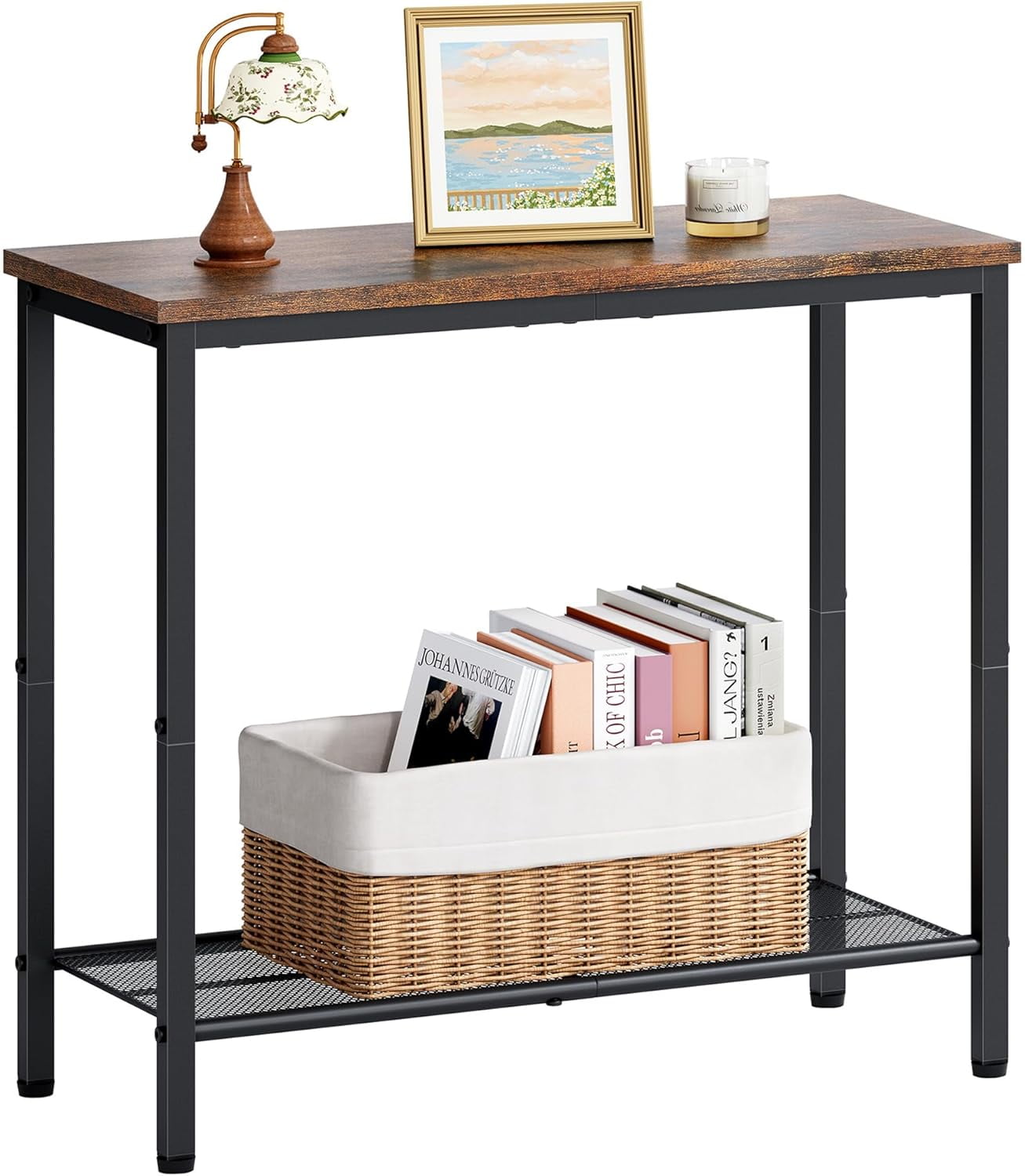 2 Tier End Table, Sofa Side Table, Narrow Side Table with Storage, Slim ...