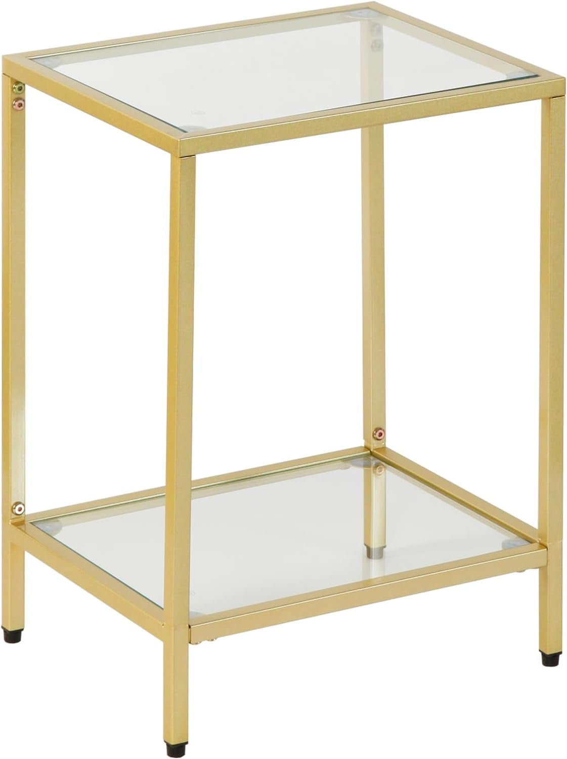 2-Tier End Table with Tempered Glass, Gold Metal Side Tables Sofa Side ...