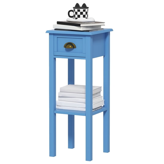 2-Tier End Table with Drawer, Light Blue Side Table for Living Room ...