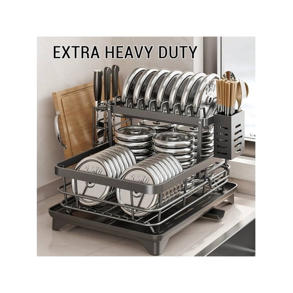 2-Tier Expandable Foldable Dish Drying Rack with Drain Tray, Pot Rack ...