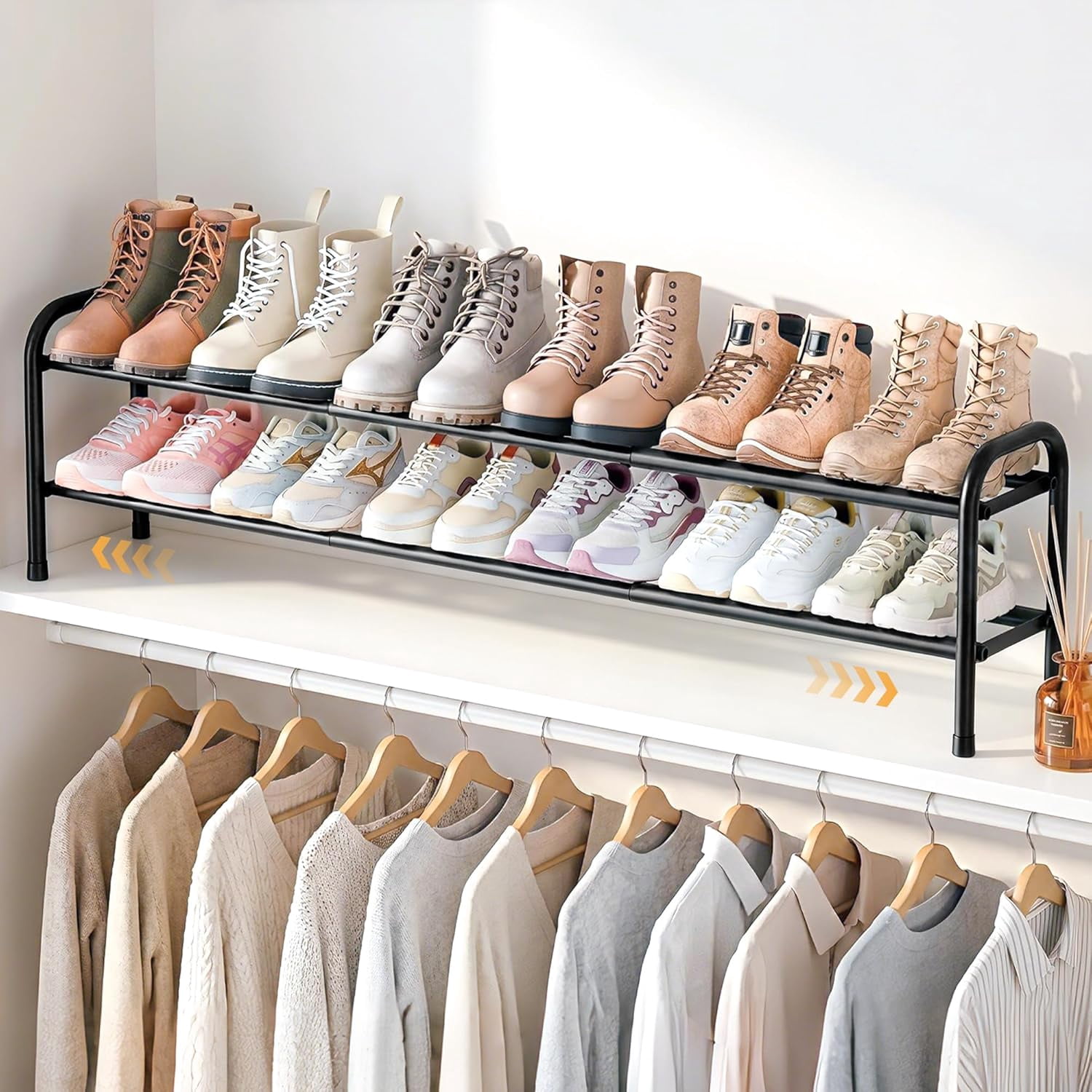 2 Tier Expandable Metal Shoe Rack for Closet, Adjustable Width Free ...