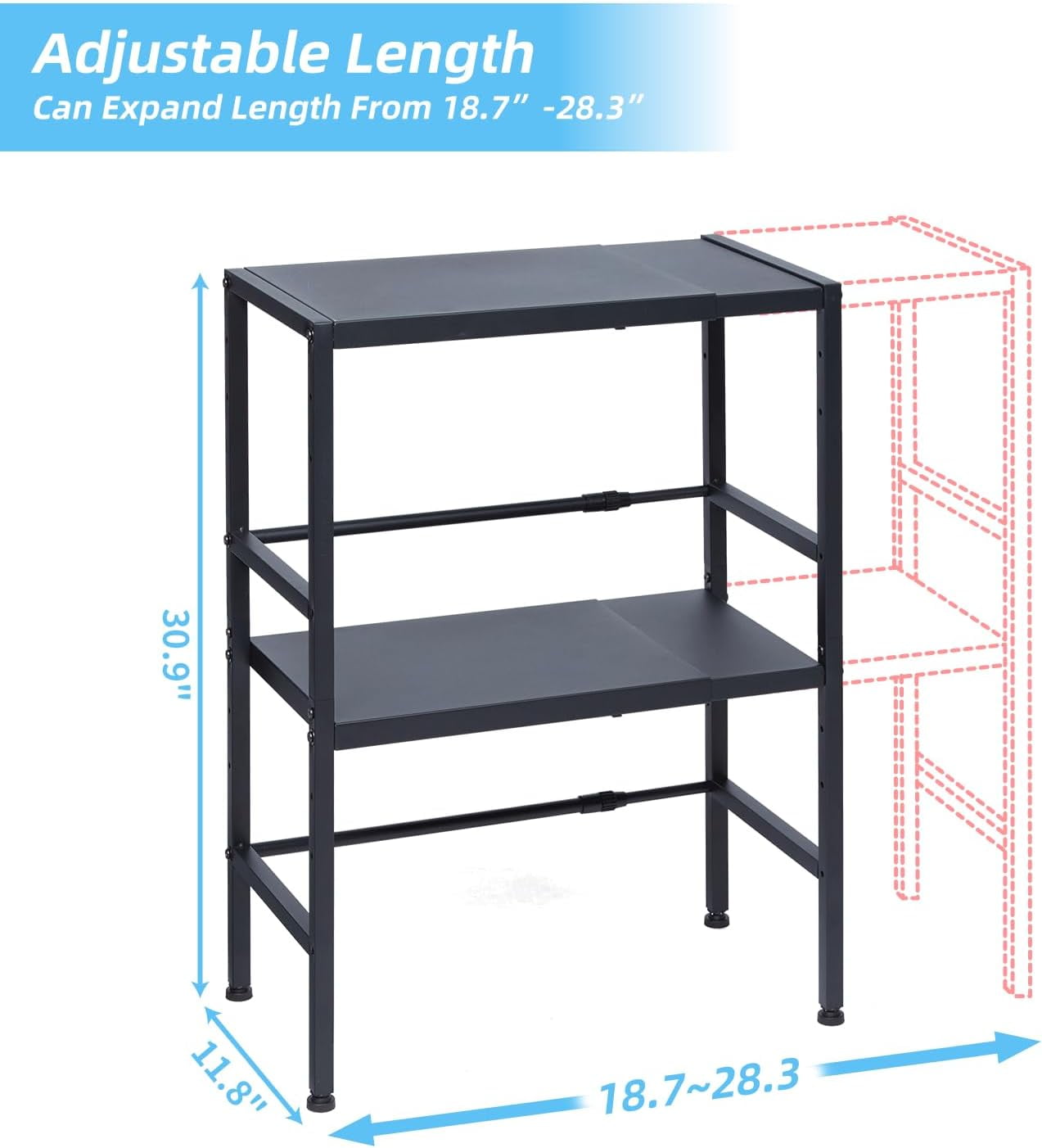 2-Tier Expandable Metal Storage Shelves, 150LBS Heavy Duty Shelving ...