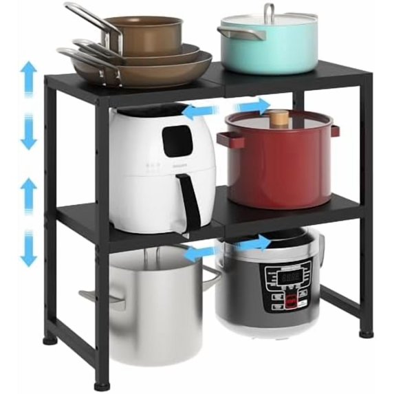 2-Tier Expandable Metal Storage Shelves,150LBS Heavy Duty Shelving ...