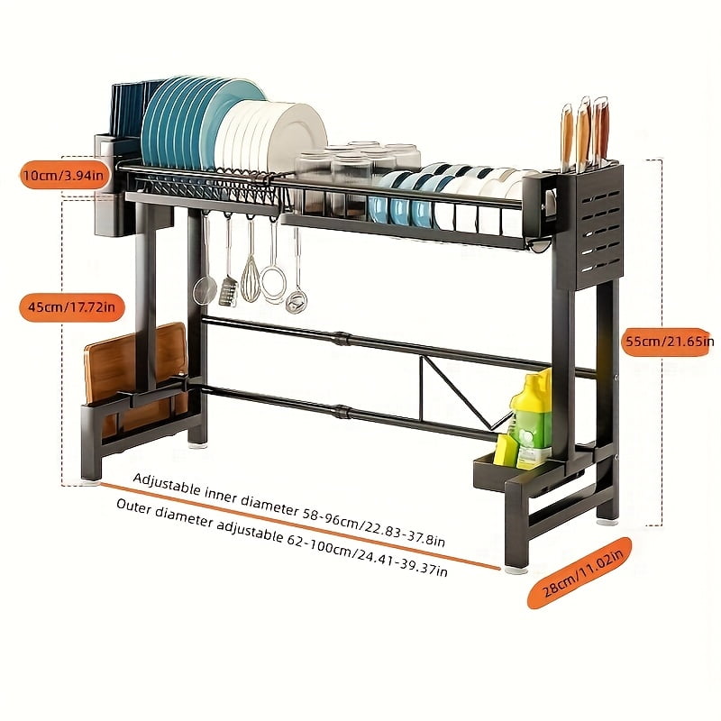 2-Tier Expandable Over Sink Dish Drying Rack – Adjustable Carbon Steel ...