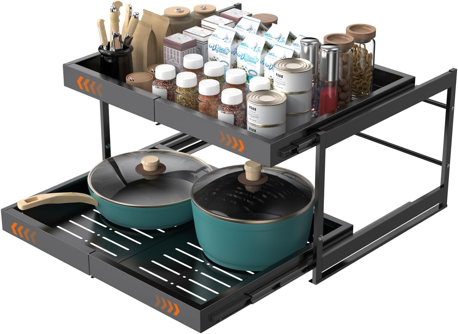 2-Tier Expandable Pull Out Cabinet Organizer, 21" Deep Heavy-Duty Slide ...