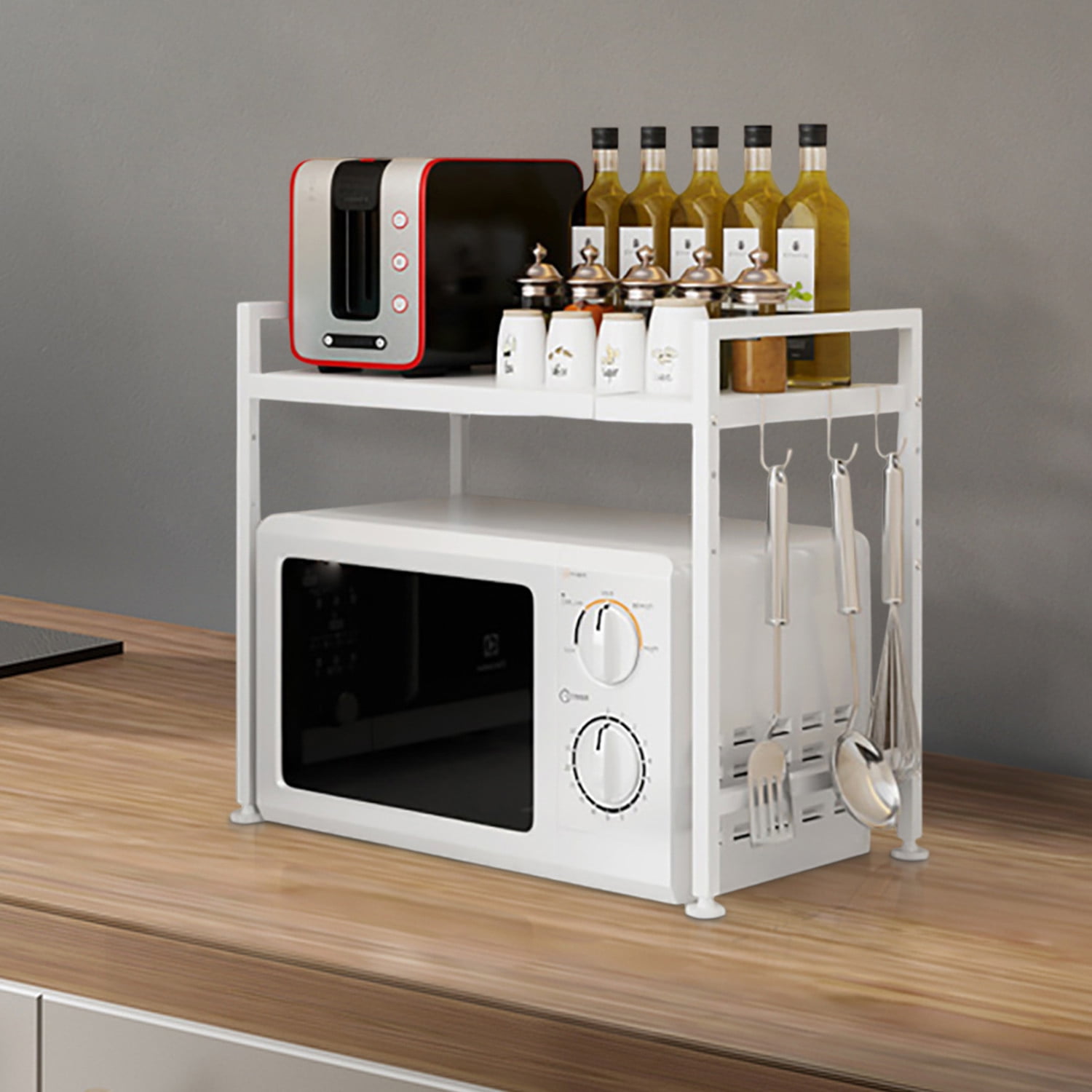 2-Tier Expandable Rack for Microwave Oven, Height Adjustable Microwave ...