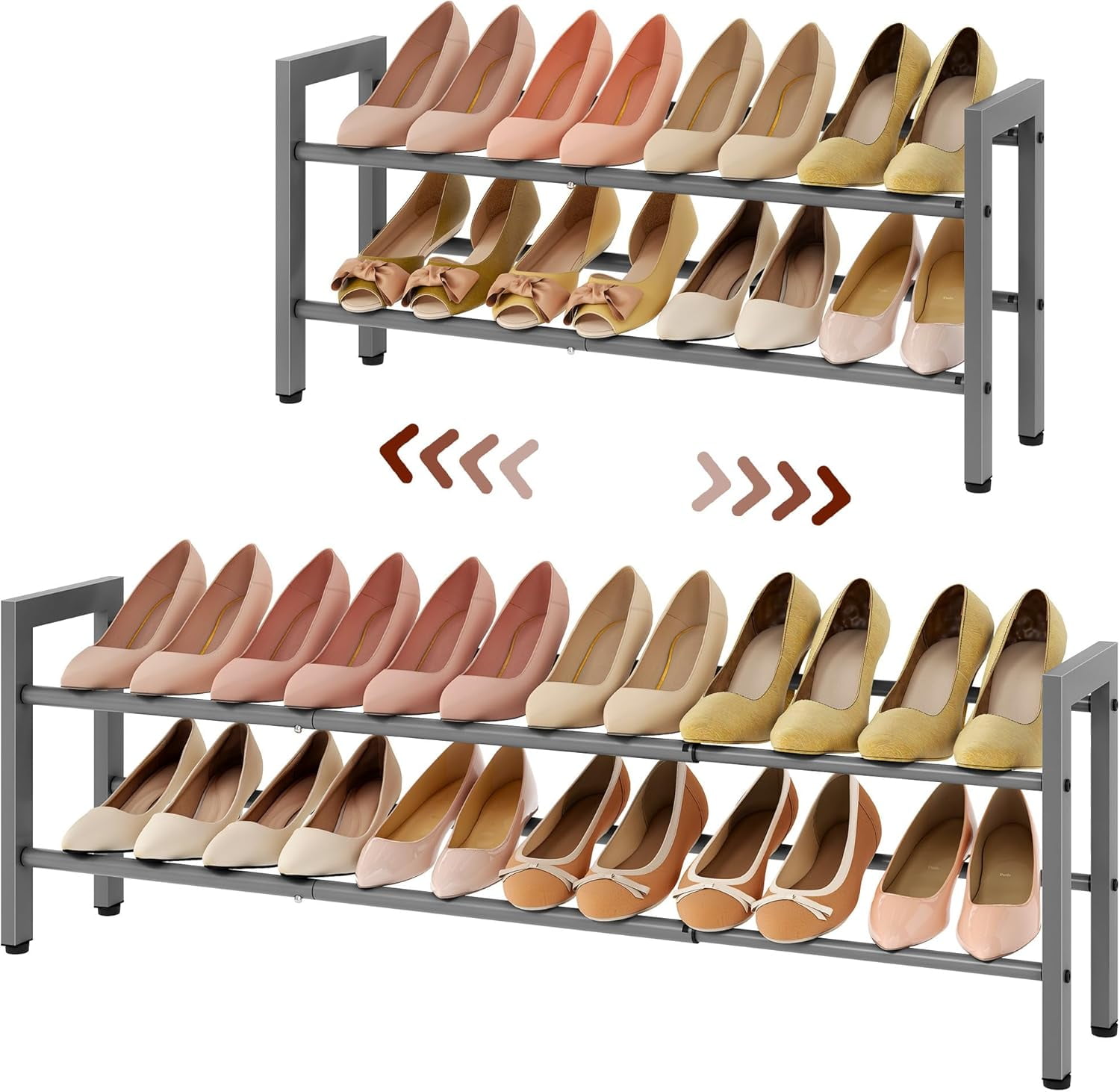 2-Tier Expandable Shoe Rack, Adjustable Shoe Shelf Storage Organizer ...