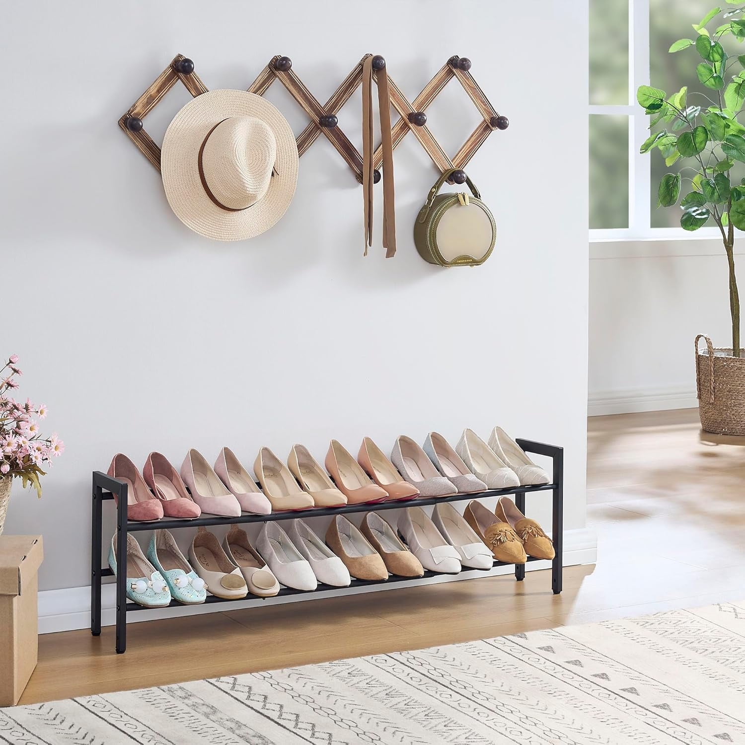 2-Tier Expandable Shoe Rack, Adjustable Shoe Shelf Storage Organizer ...