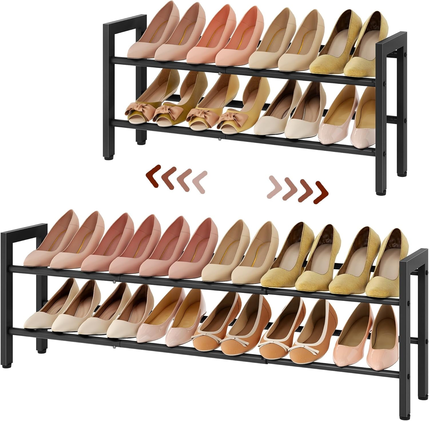 2-Tier Expandable Shoe Rack, Adjustable Shoe Shelf Storage Organizer ...
