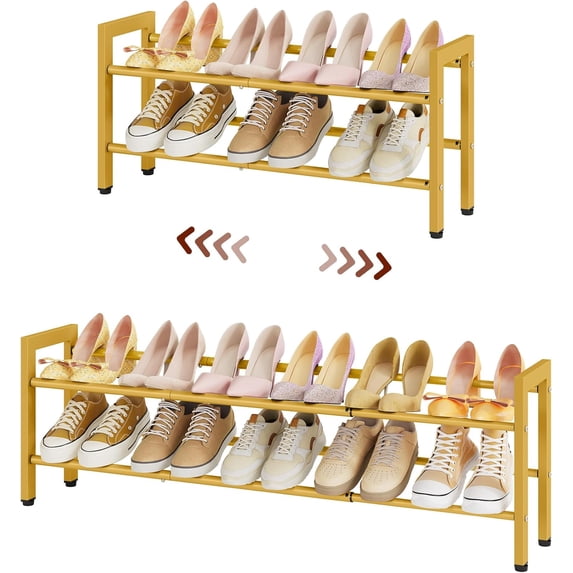 2-Tier Expandable Shoe Rack, Adjustable Shoe Shelf Storage Organizer ...