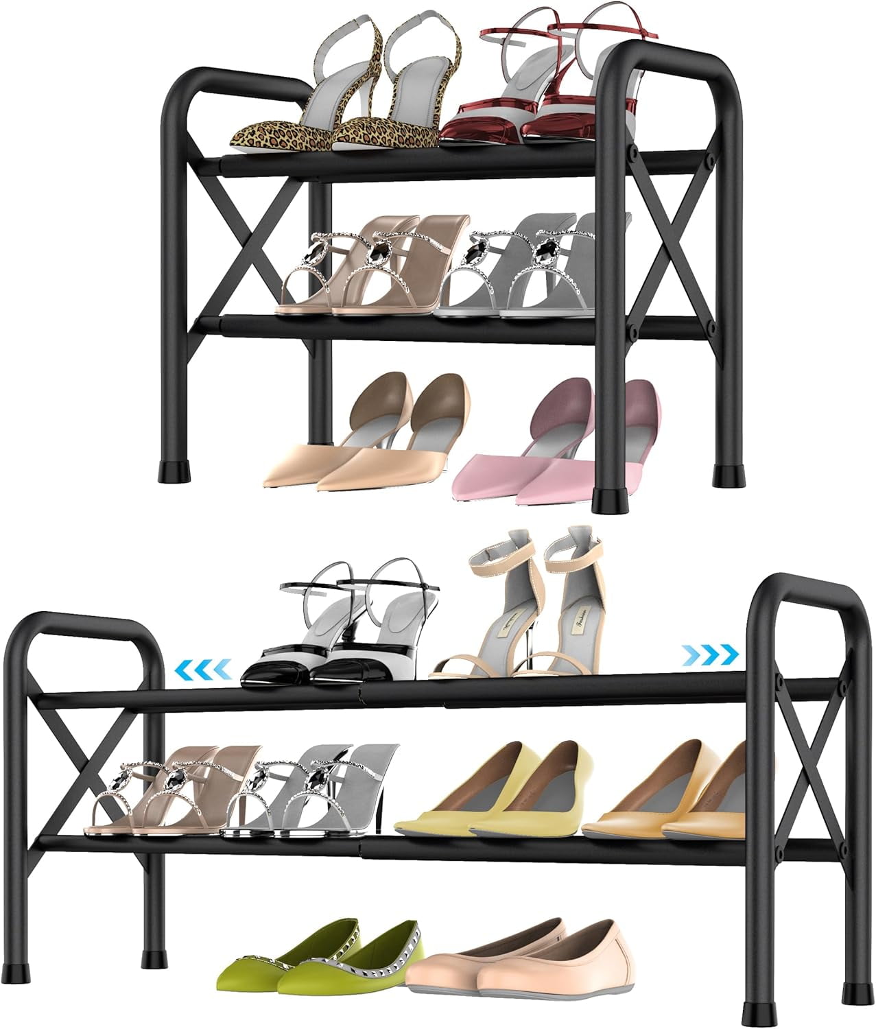 2-Tier Expandable Shoe Rack for Closet, Adjustable Shoe Organizer Metal ...