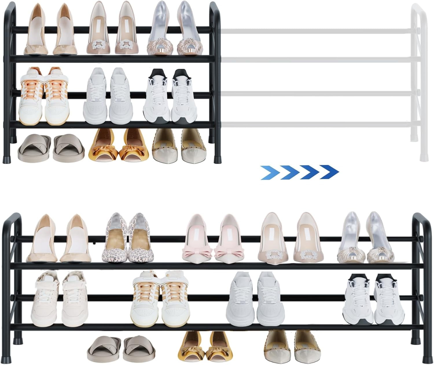 2 Tier Expandable Shoe Rack for Closet, Adjustable Shoe Shelf Storage ...