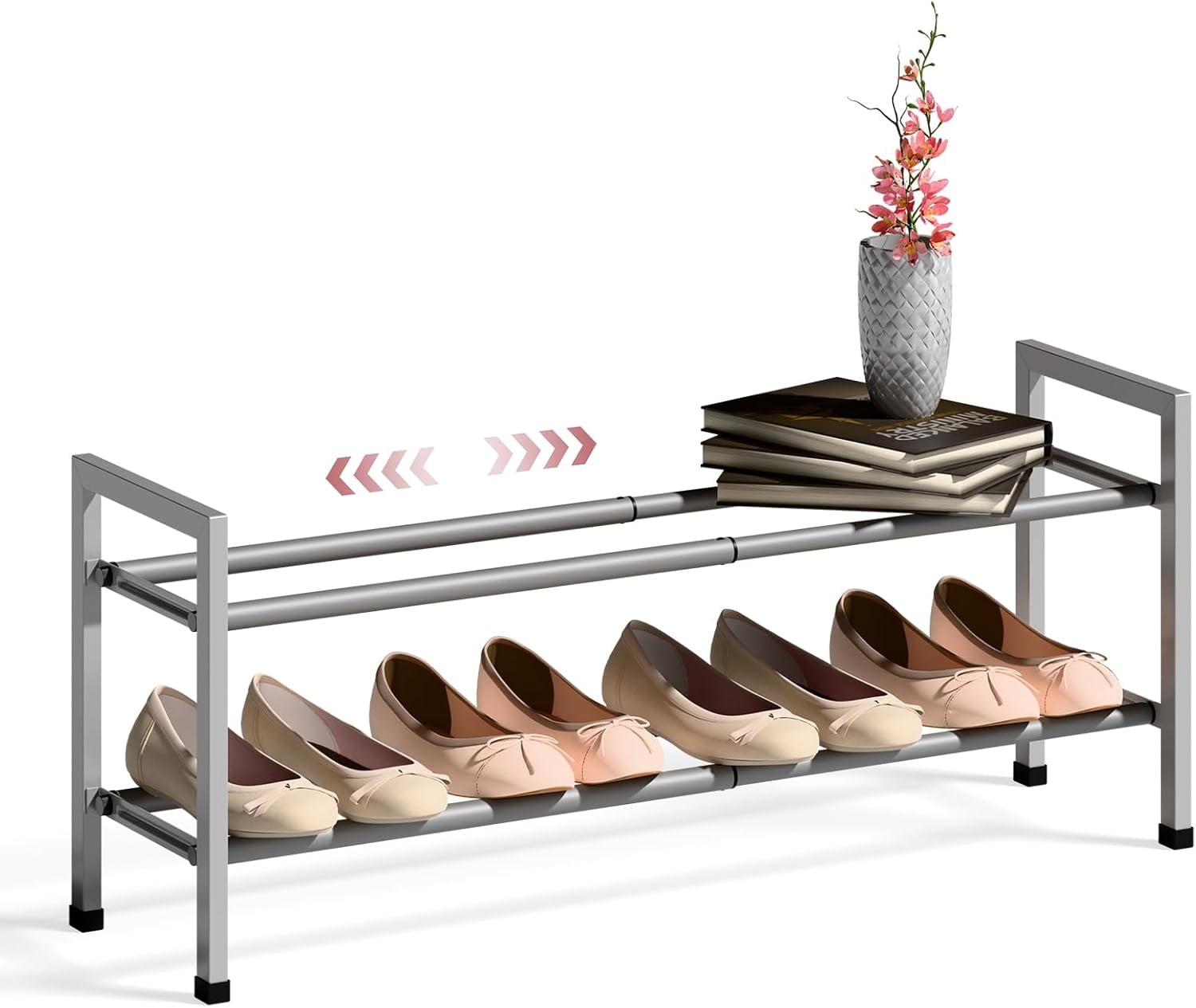 2 Tier Expandable Shoe Rack for Closet, 18“-33” Adjustable Shoe Rack ...