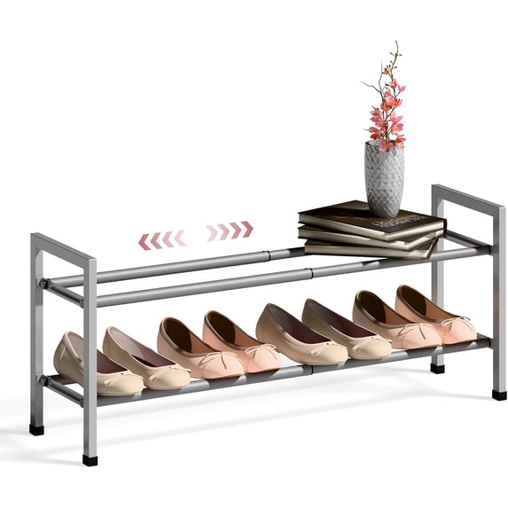 2 Tier Expandable Shoe Rack for Closet, 18“-33” Adjustable Shoe Rack ...