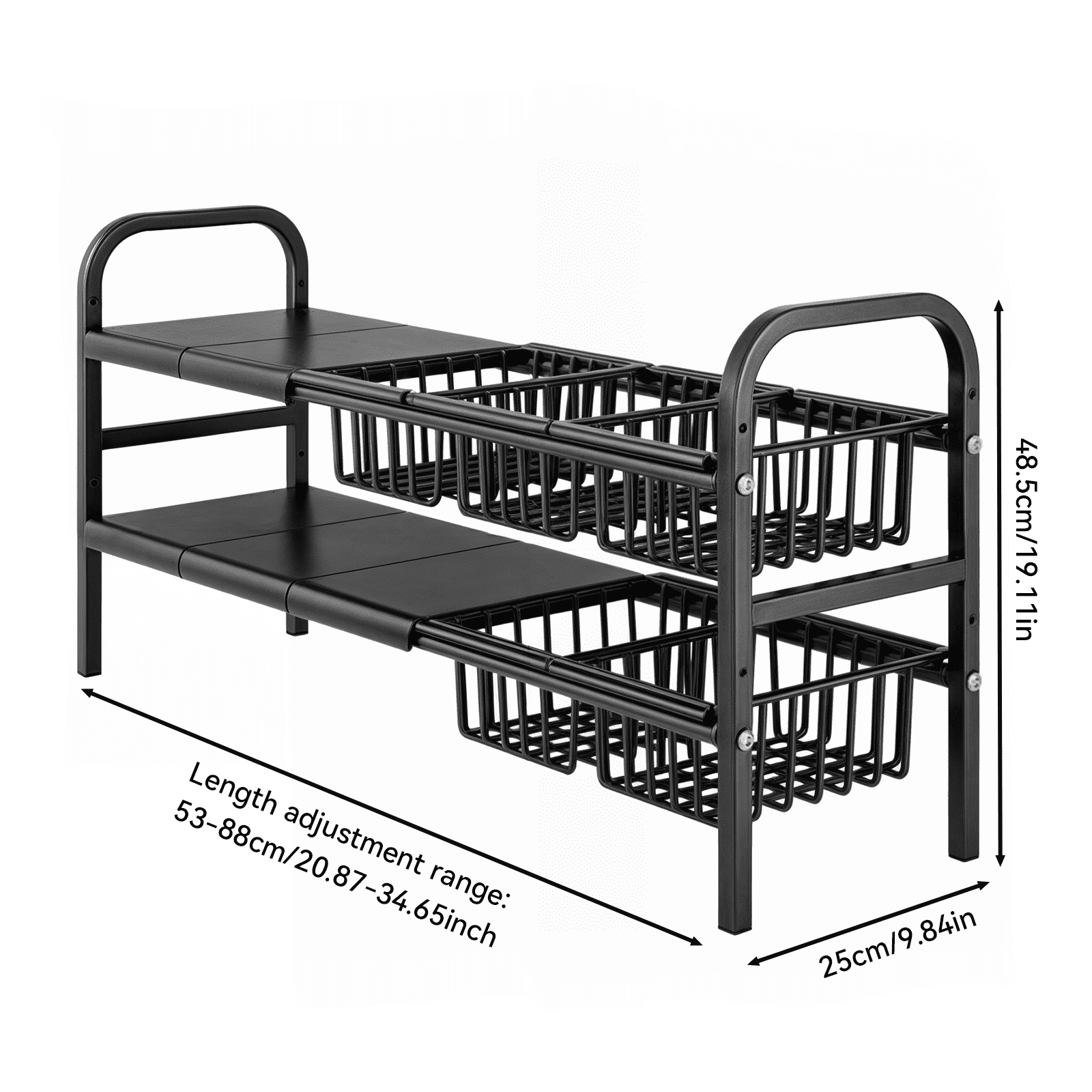 2-Tier Expandable Under Sink Storage Organizer-Adjustable Shelf with ...