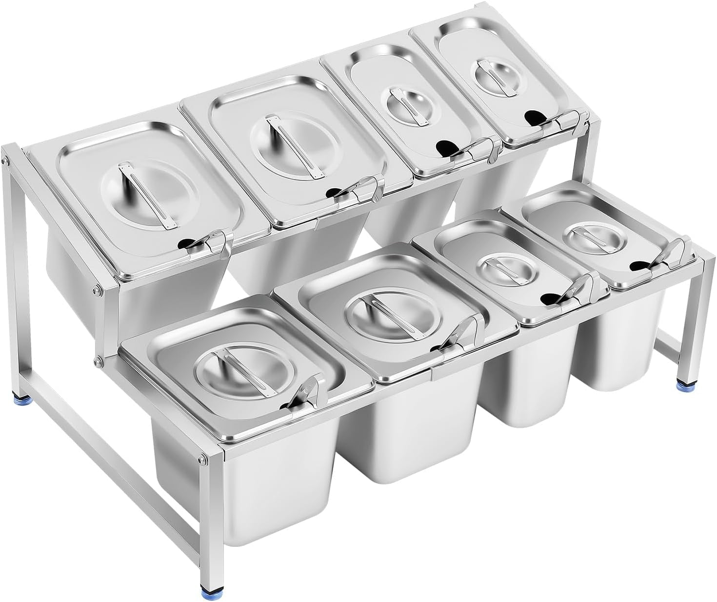 2-Tier Expandable Spice Rack with 8 Pans & 8 Lids & 8 Spoons, Stainless ...