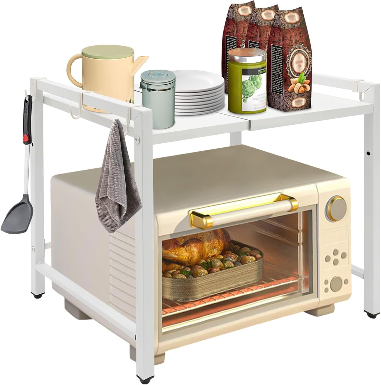 2 Tier Extendable Microwave Oven Rack,Adjustable Kitchen Countertop ...