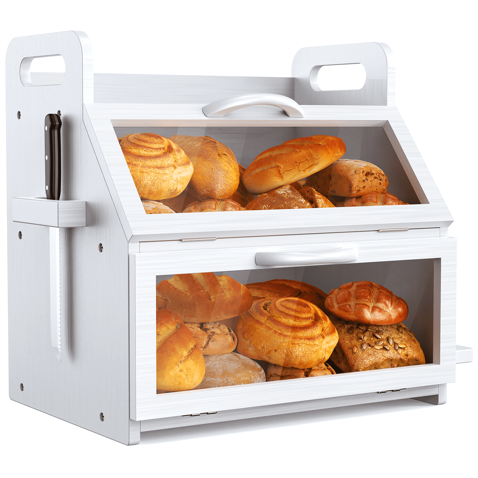 2-Tier Extra Large Bread Box, Double Layer Bamboo Bread Box for ...