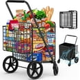 2-Tier Extra Large Collapsible Grocery Cart On Wheels, 400lbs Shopping ...