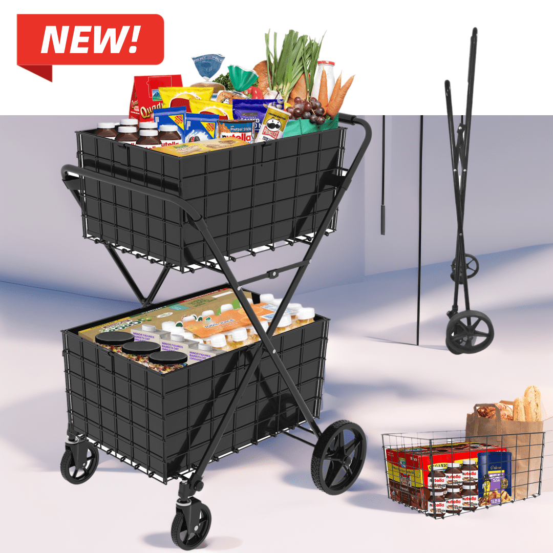 2-Tier Extra Large Shopping Cart for Transport, 400Lbs Grocery Cart with 2 Removable Storage ...
