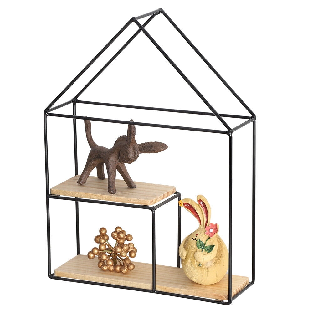 2 Tier Floating Shelf Wood Wall Stoage Rack Decorative Display Shelf ...