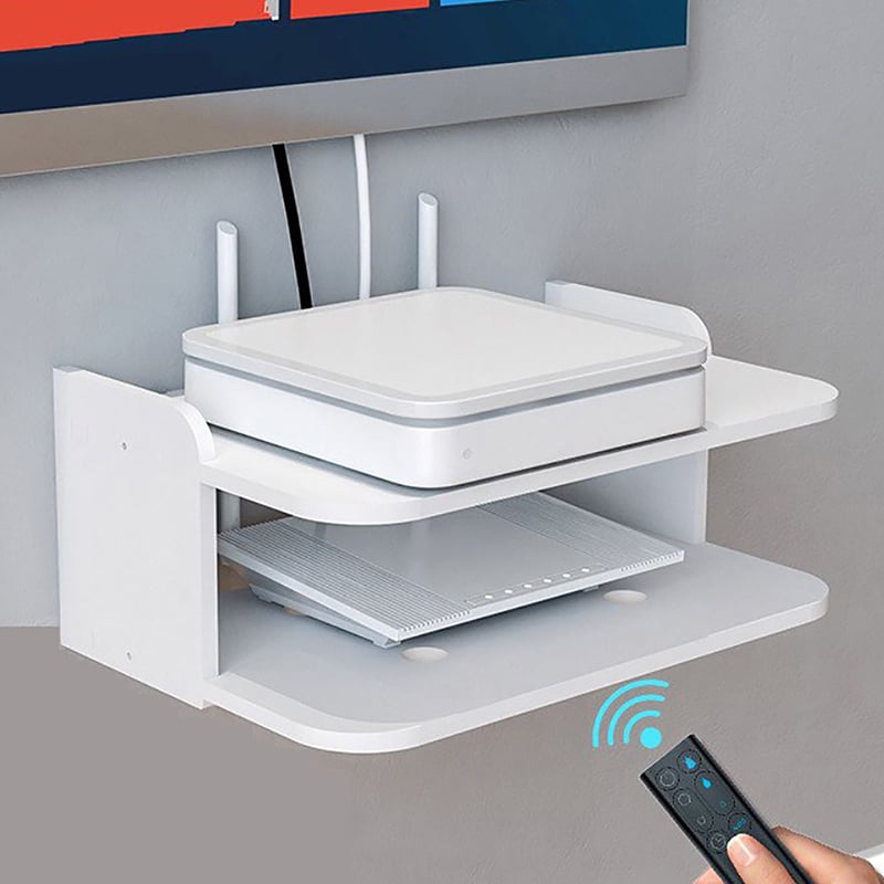 2 Tier Floating Shelves Wifi Router Hanging Layer Multi Tap Outlet Set ...