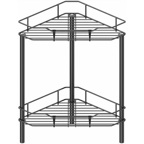 2 Tier Floor Standing Corner Shower Caddy Organizer Shelf with Hooks ...