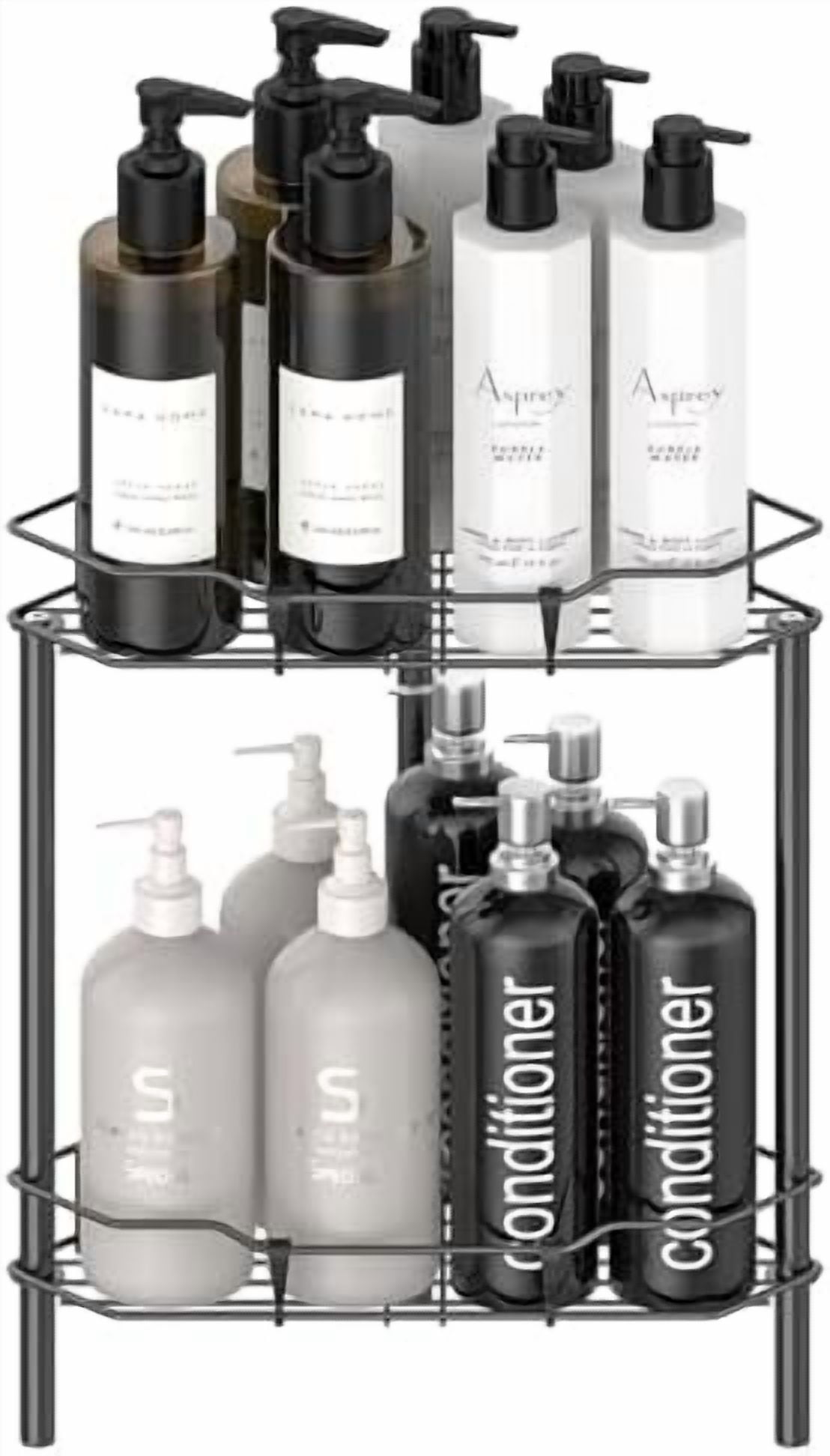 2 Tier Floor Standing Corner Shower Caddy Organizer Shelf with Hooks ...