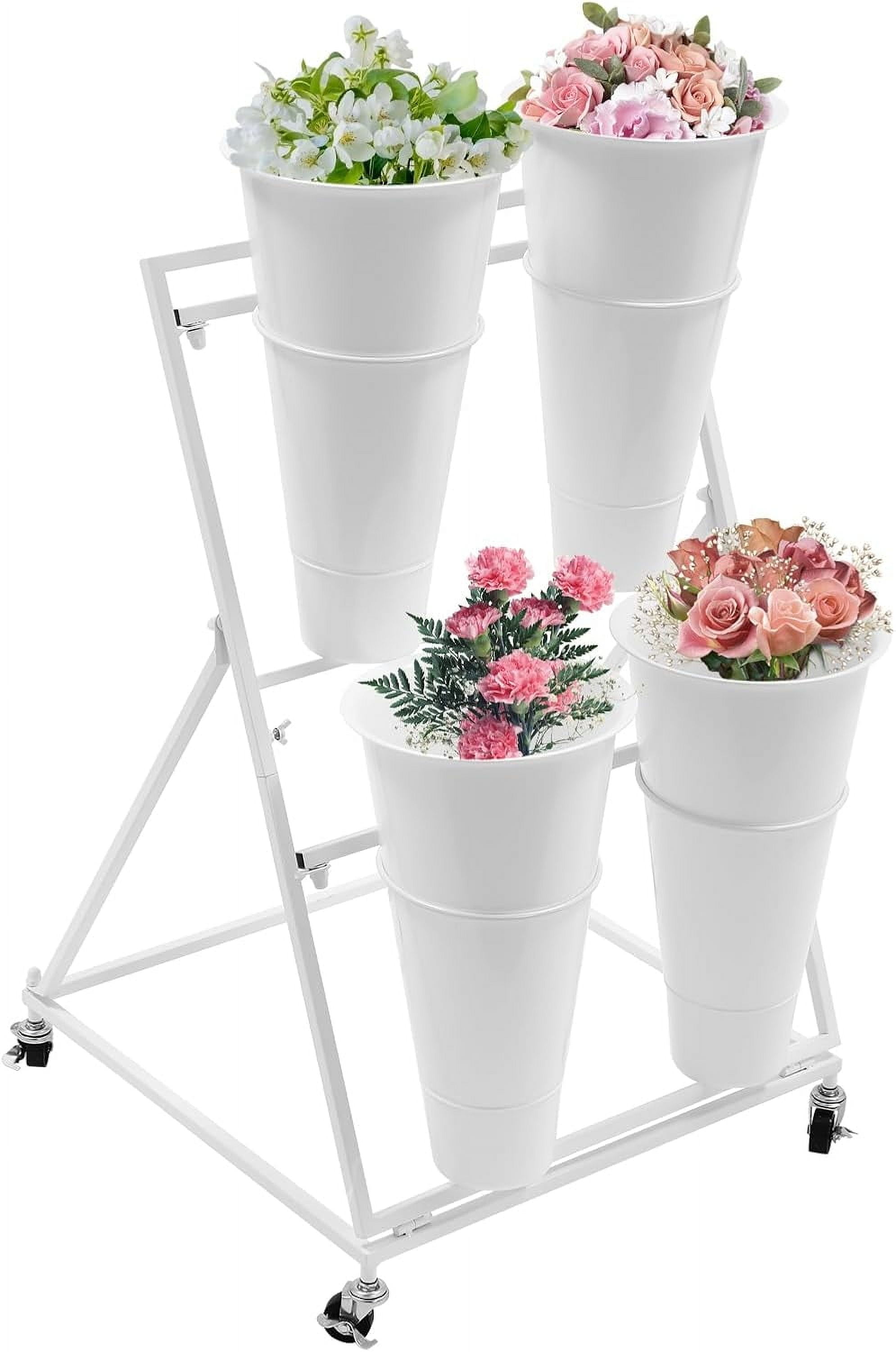 2 Tier Flower Display Stand with 4 Buckets, Metal Flower Stand with ...
