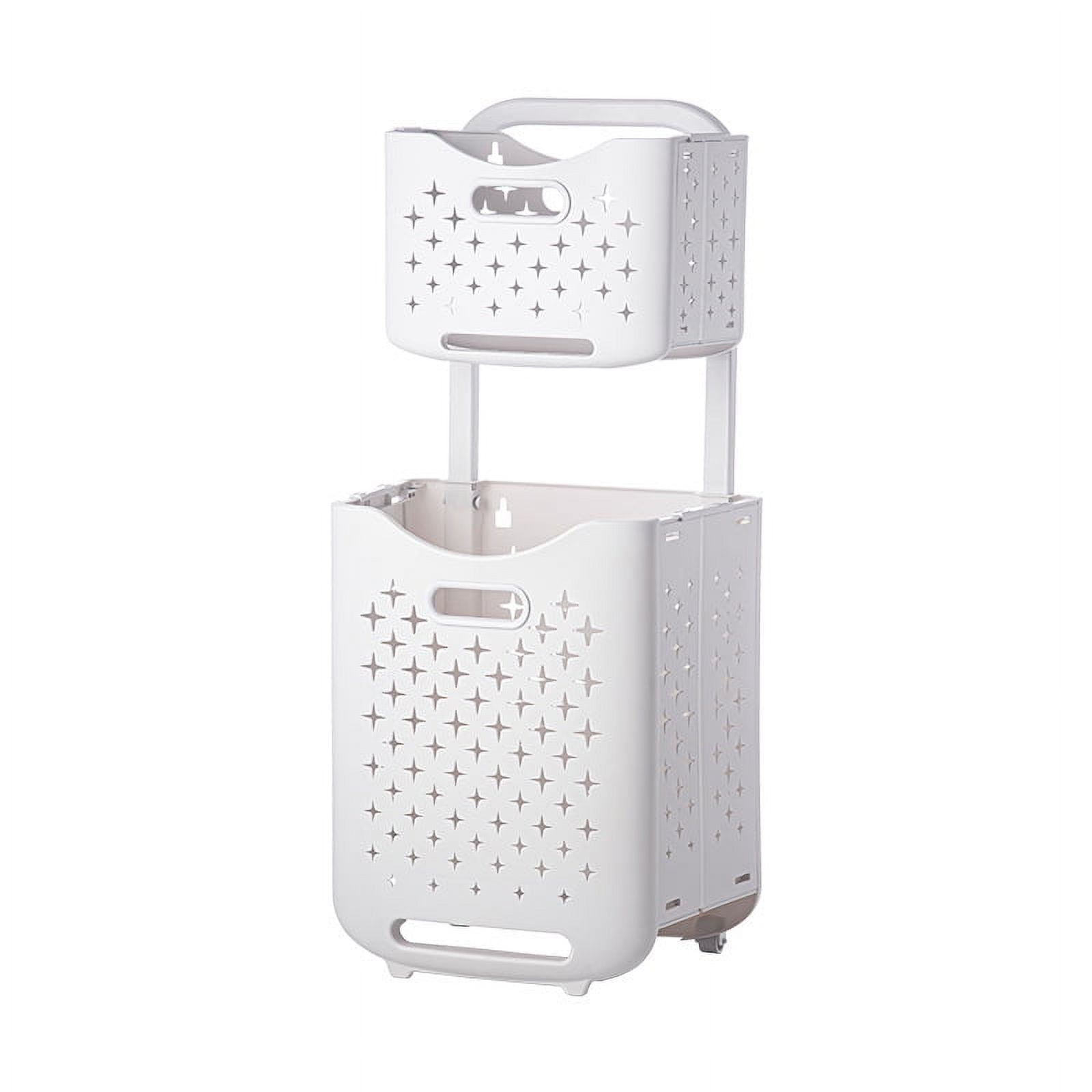 2 Tier Foldable Laundry Basket with Wheels For Laundry Bedroom Living ...